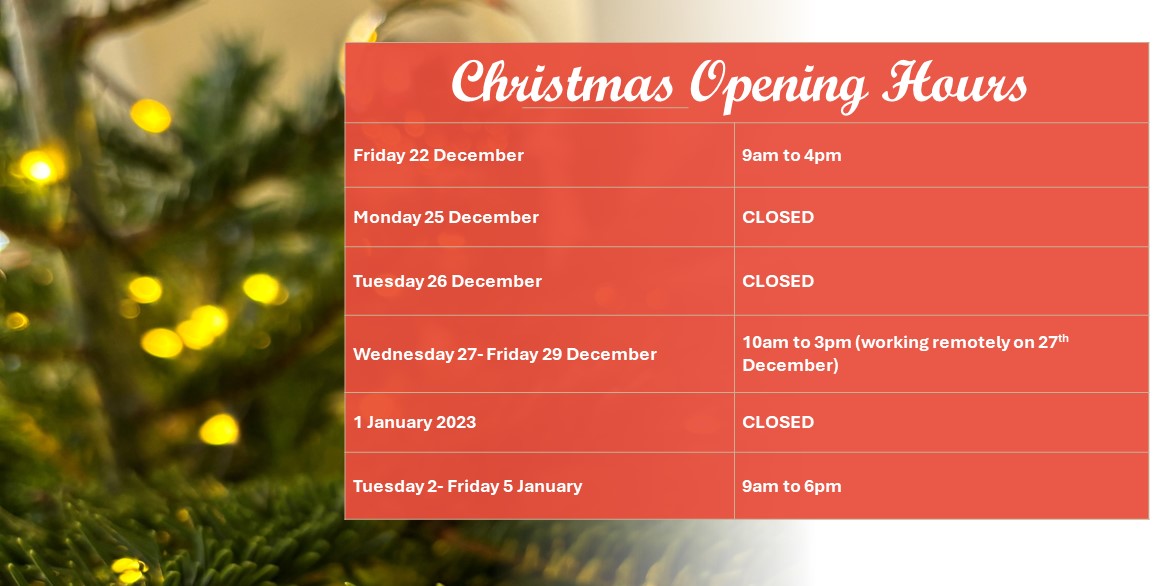Christmas Opening Hours - Erskine Chambers